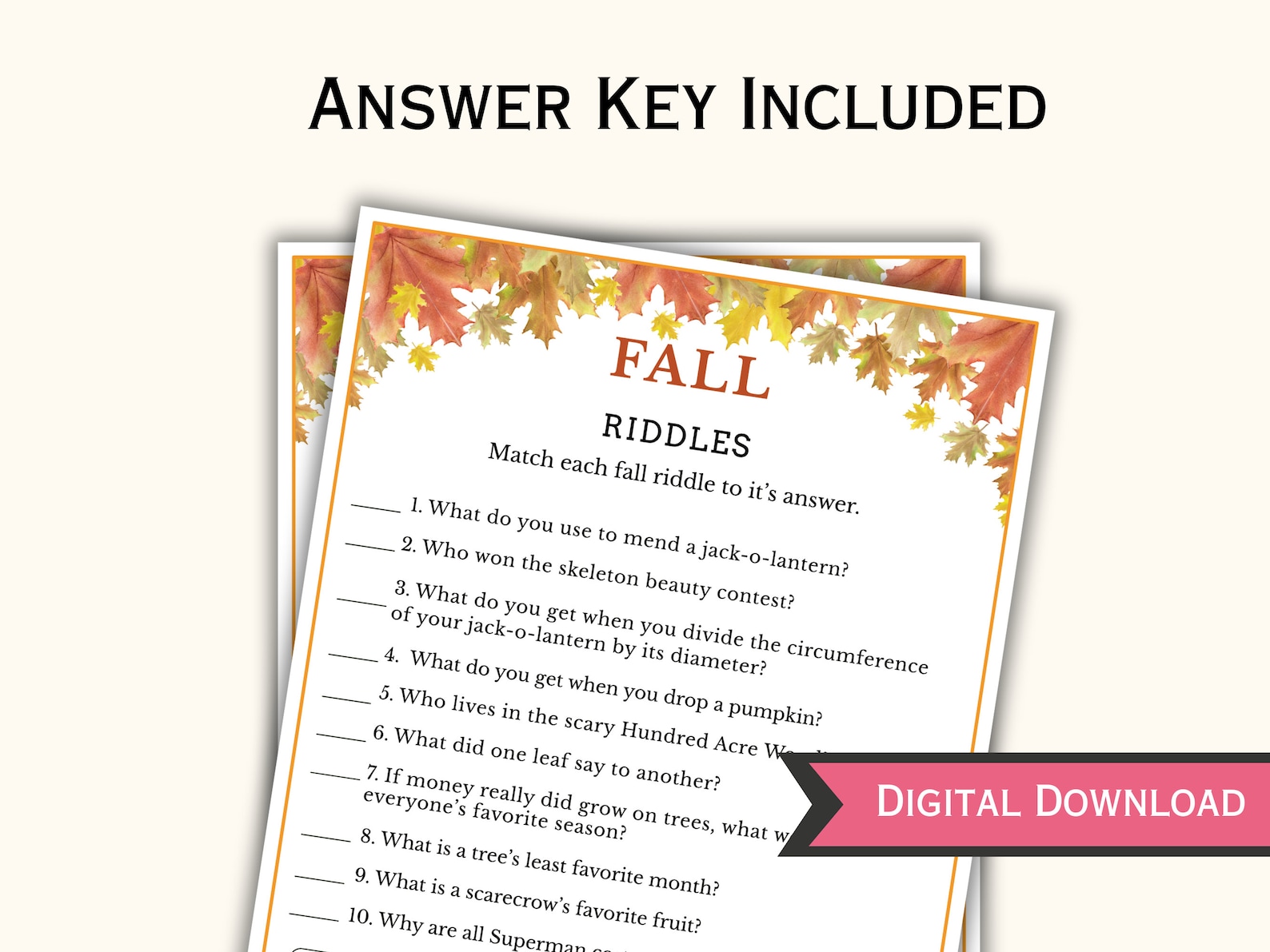 Fall Riddles Game - Printable Autumn Game - Fun Fall Time Activities ...