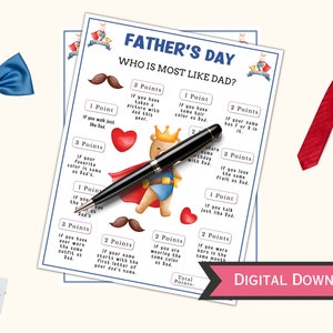 Father's Day Game - Who is Most Like Dad - Printable Father's Day Game ...