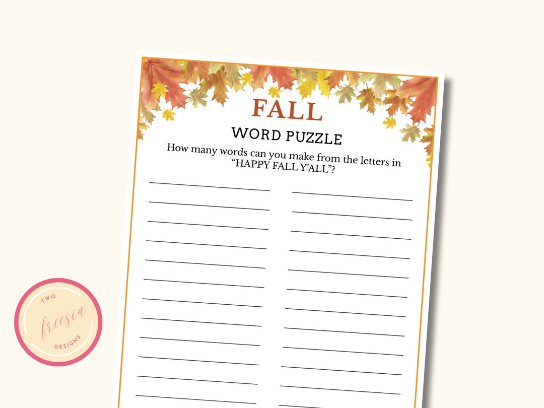Fall Word Puzzle Game - Printable Autumn Game - Fun Fall Time ...