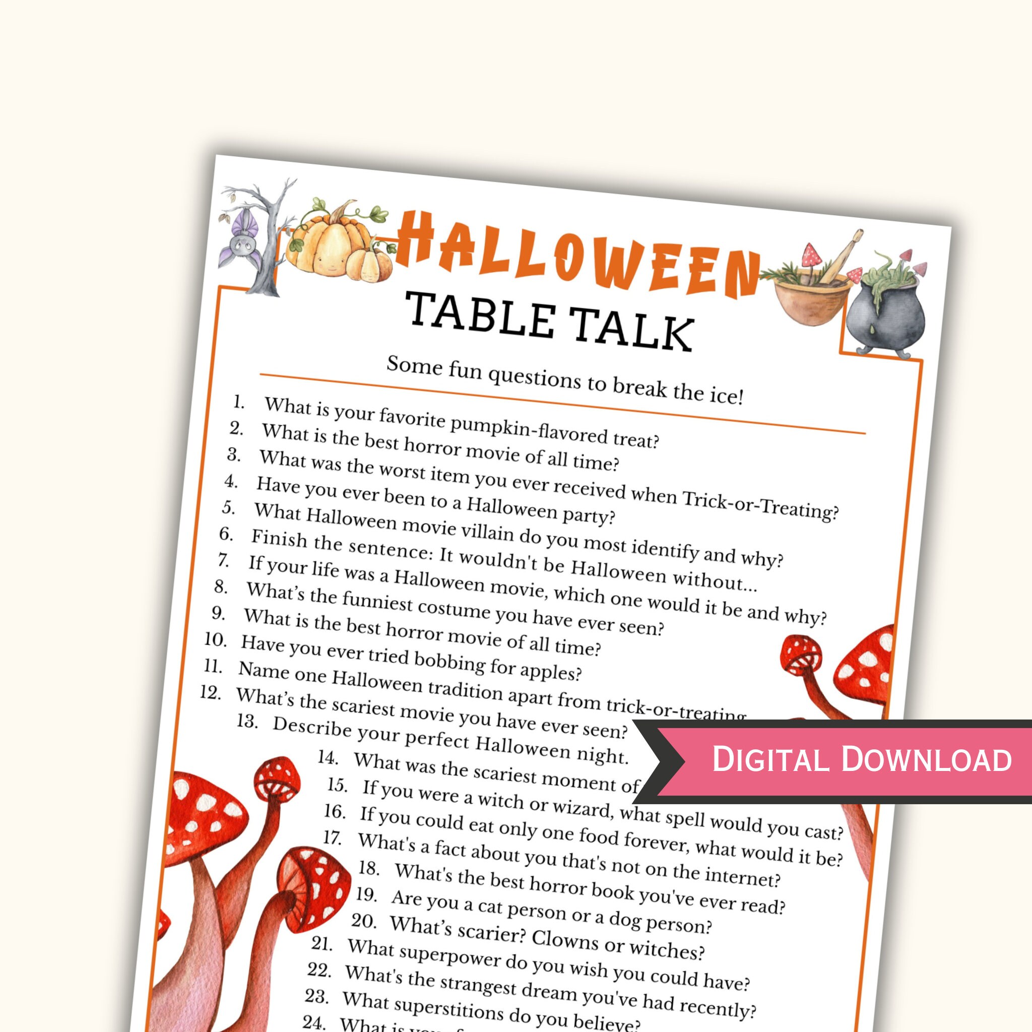 Halloween Table Talk - Icebreaker Questions - Halloween Conversation ...
