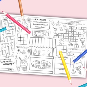 Summer Coloring and Activity Placemat - Printable Summer Activity Pages ...