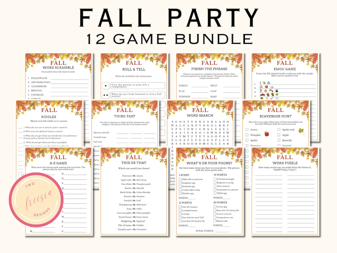 Fall Game Bundle - 12 Printable Autumn Game Bundle - Fun Fall Time ...