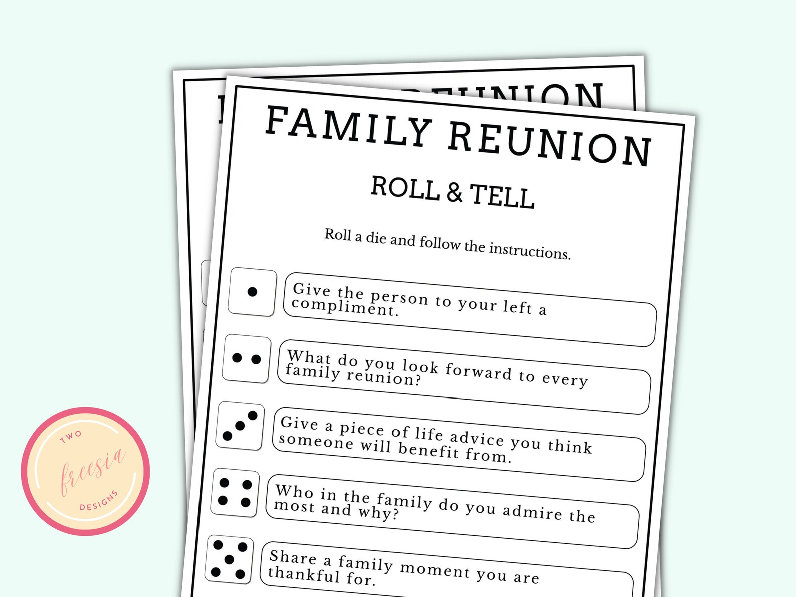Family Reunion Roll & Tell Dice Game - Printable Family Reunion ...