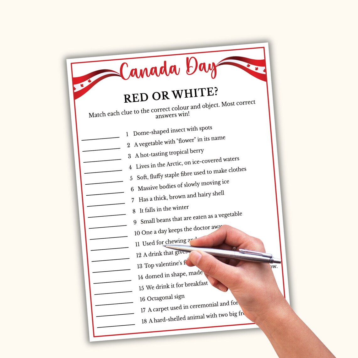 Red or White Game - Printable Canada Day Party Game and Activity for ...