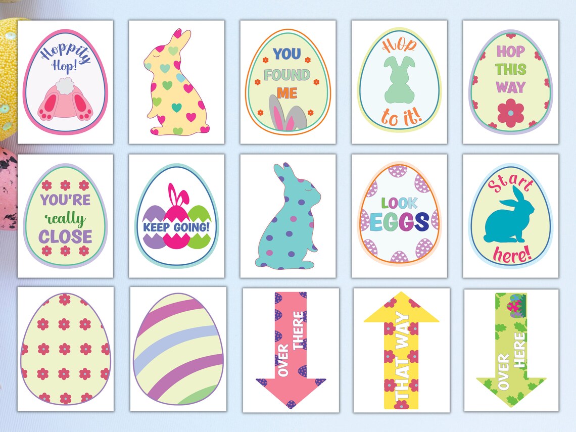 Printable Easter Egg Hunt Signs - Easter Bunny Party Decorations and ...