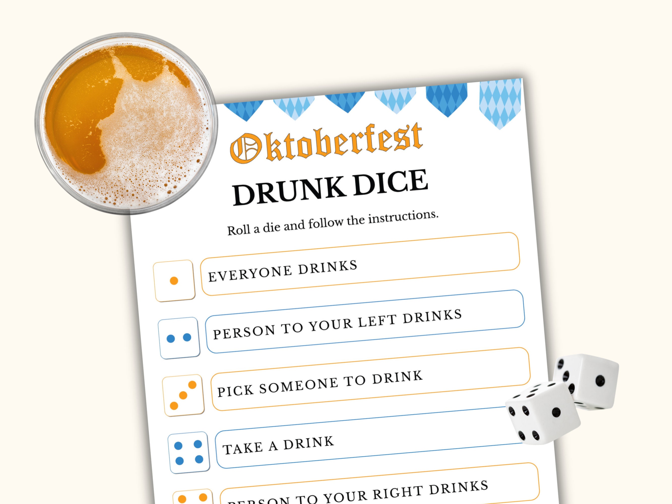 Drunk Dice Game - Printable Adult Oktoberfest Party Games - Beer ...