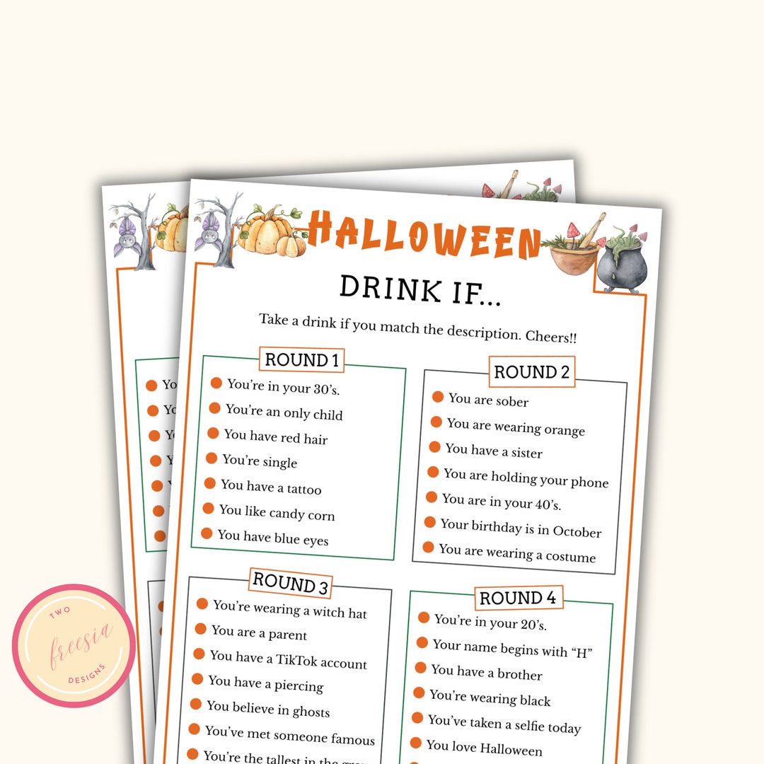 Drink If Game - Printable Halloween Party Game for Adults - Icebreaker ...