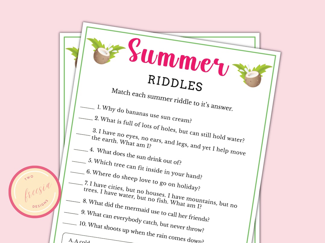 Summer Riddles Game for Kids and Adults - Printable Summer Party Game ...
