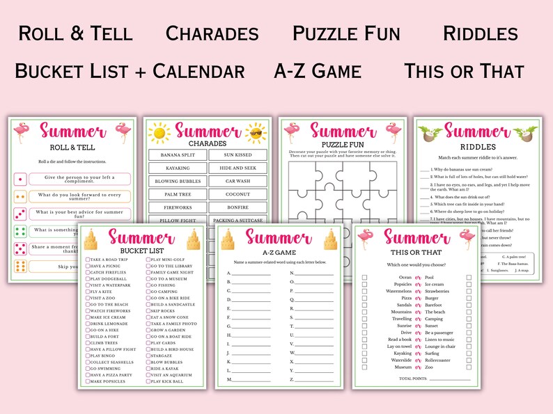 27 Summer Party Games Bundle - Printable Beach, Pool Party Games and ...
