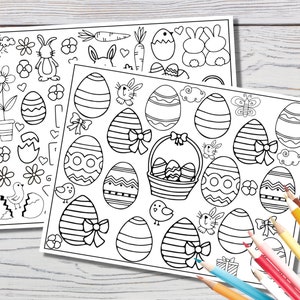 Printable Easter Doodle Coloring Pages Egg Placemat Activity - Etsy