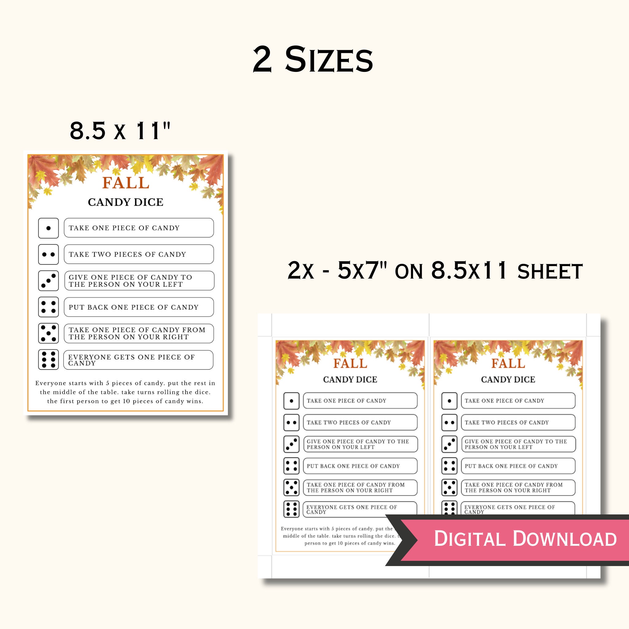 Fall Candy Dice Game - Printable Autumn Game - Fun Fall Time Activities ...