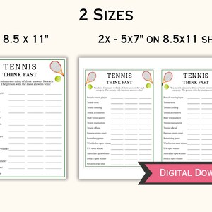 Tennis Think Fast Game - Tennis-themed Party - Printable Tennis Party ...
