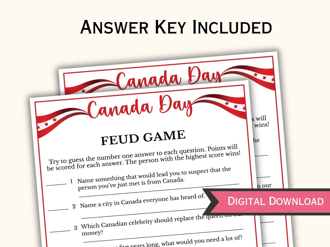 Canada Day Feud Game Printable Canada Day Party Game and Activity for ...
