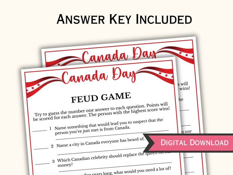 Canada Day Feud Game - Printable Canada Day Party Game and Activity for ...
