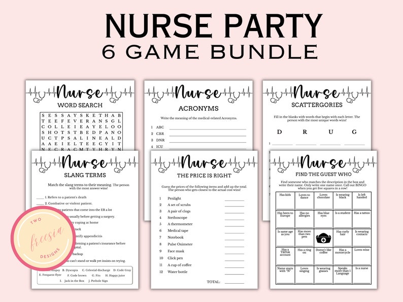 6 Nurse Graduation Game Bundle - Nursing School Graduation Party Games ...