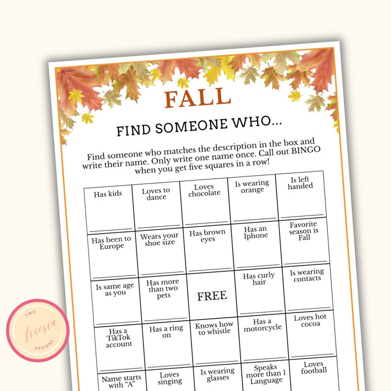 Fall Find the Guest Bingo - Printable Autumn Game - Fun Fall Time ...