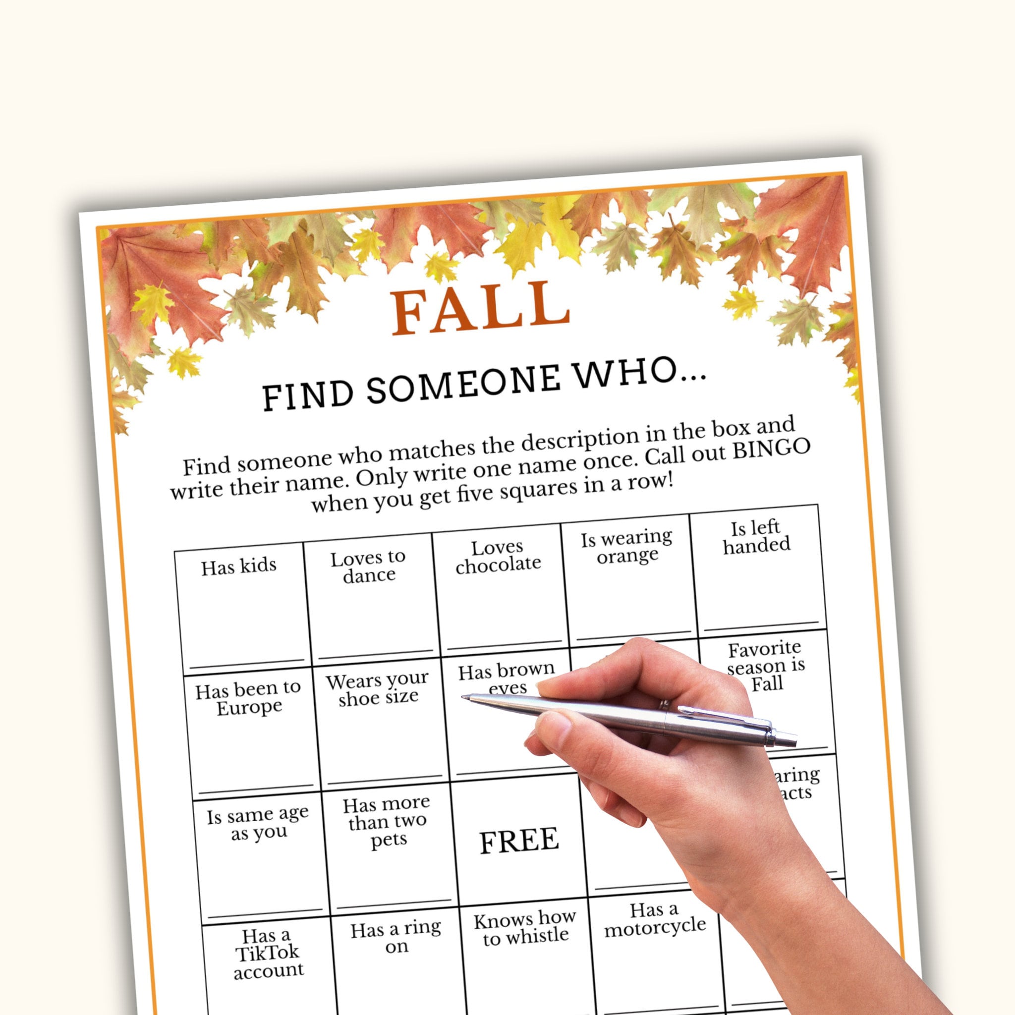 Fall Find the Guest Bingo - Printable Autumn Game - Fun Fall Time ...