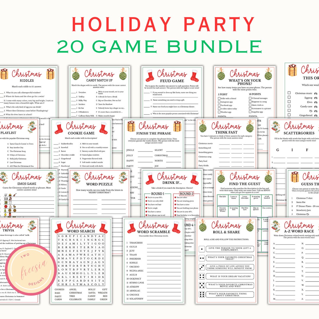 Christmas Party Game Bundle - 20 Printable Party Game - Xmas Party ...