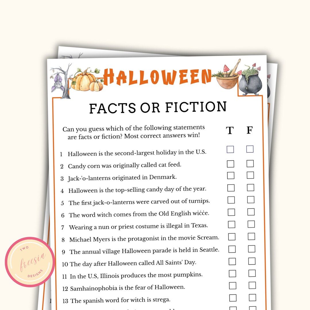 Facts or Fiction Halloween Game - Printable Halloween Party Game for ...