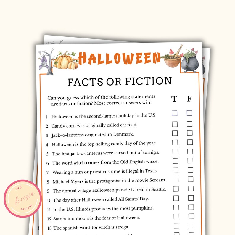 Facts or Fiction Halloween Game - Printable Halloween Party Game for ...