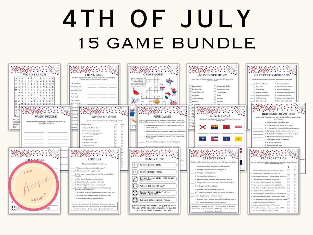 Fourth of July Games 15 Printable 4th of July Game Bundle for Kids ...