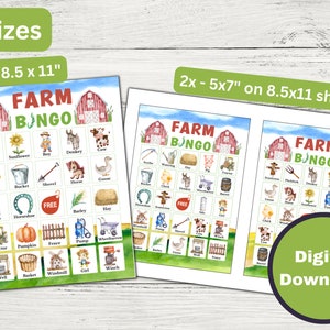 Farm Bingo Game for Kids and Adult - Barnyard Birthday - 40 Bingo Cards ...