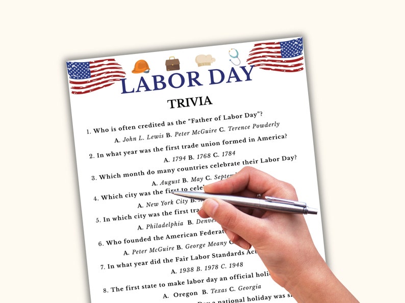 Trivia Game - Labor Day Party Game - Printable Labor Day Party Activity ...
