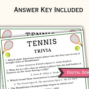 Tennis Trivia Game - Tennis-themed Party - Printable Tennis Party Game ...