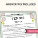 Tennis Trivia Game - Tennis-themed Party - Printable Tennis Party Game ...