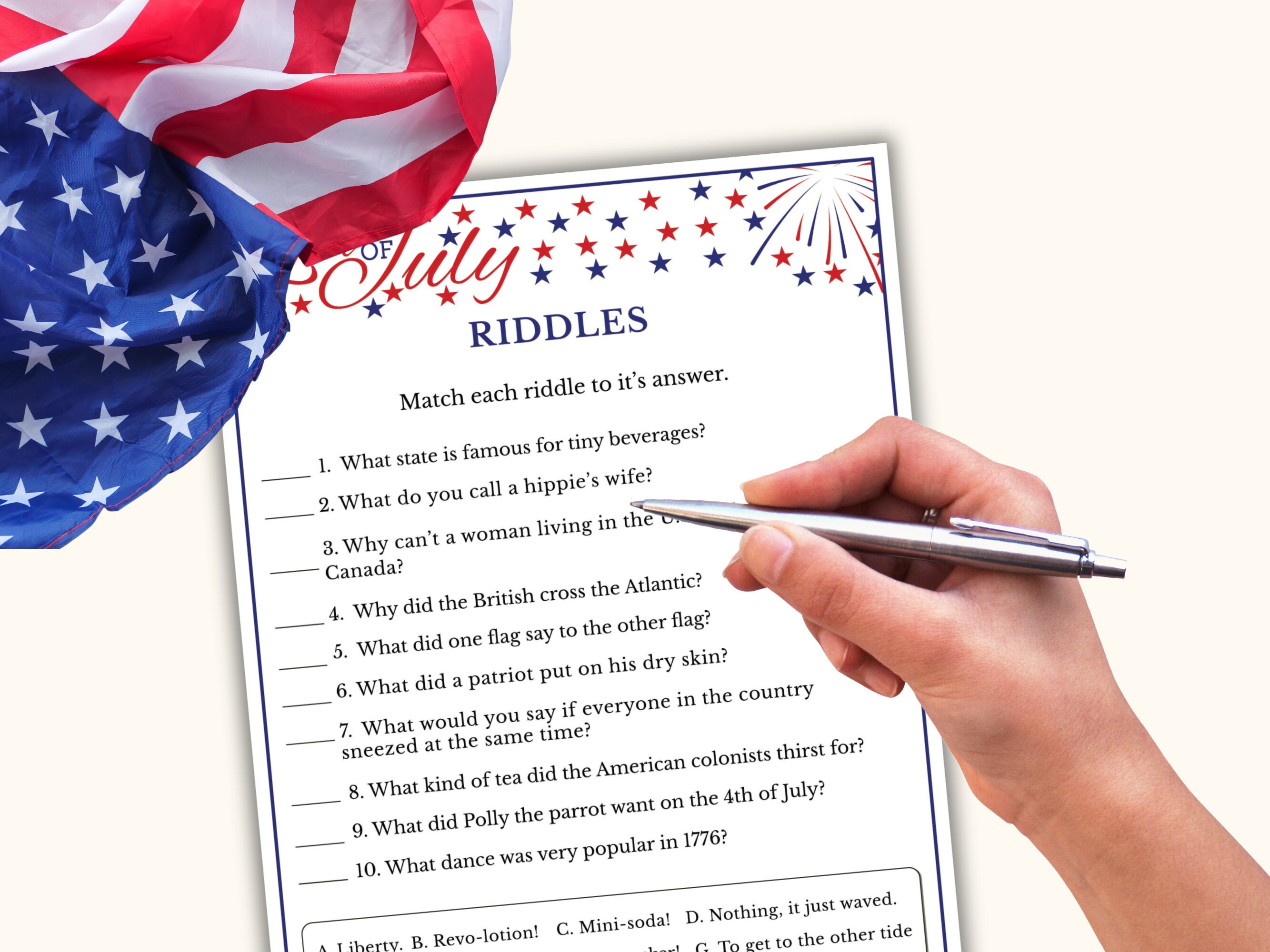 4th of July Riddles Game - Printable Fourth of July Game for Adults ...