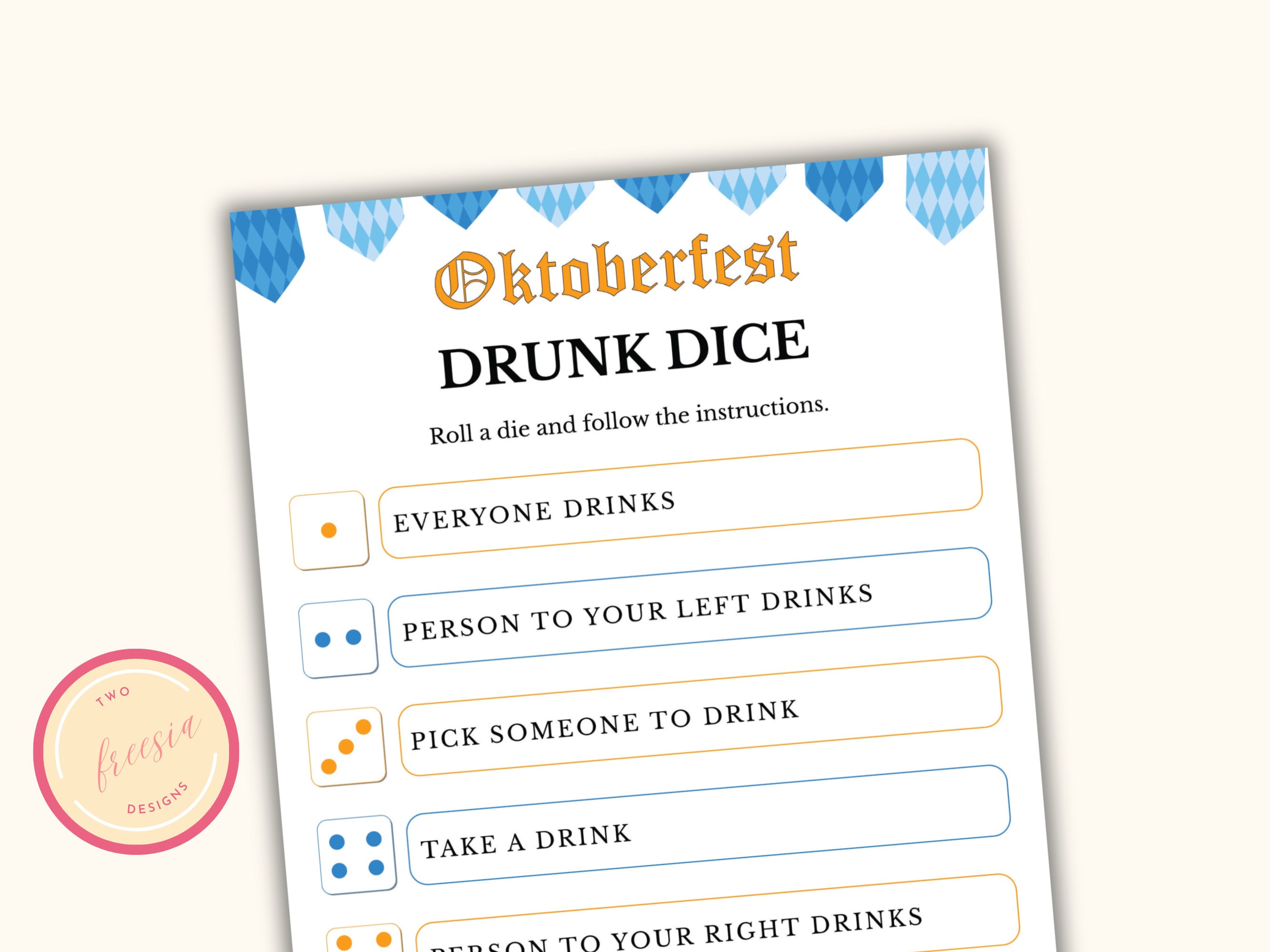 Drunk Dice Game Printable Adult Oktoberfest Party Games - Etsy