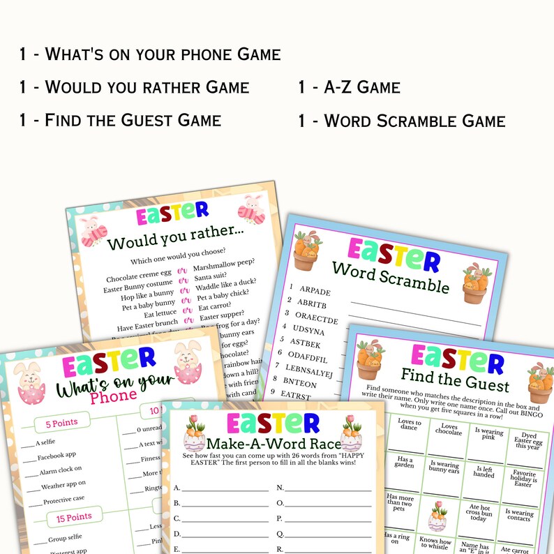 Easter Game Bundle - Easter Printable Games for Kids & Adults - Easter ...