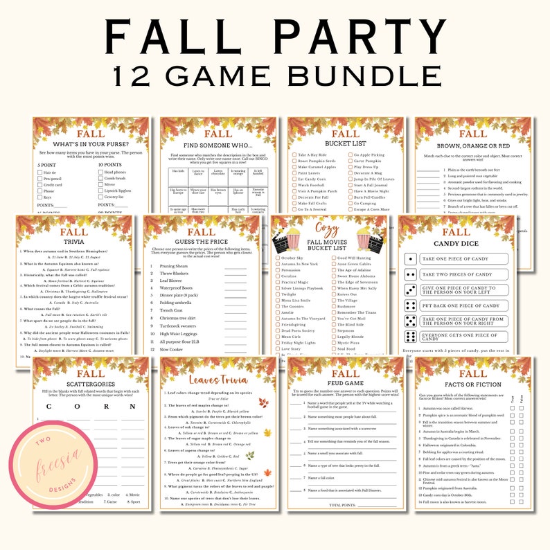 12 Printable Autumn Game Bundle - Fun Fall Time Activities for Adults ...