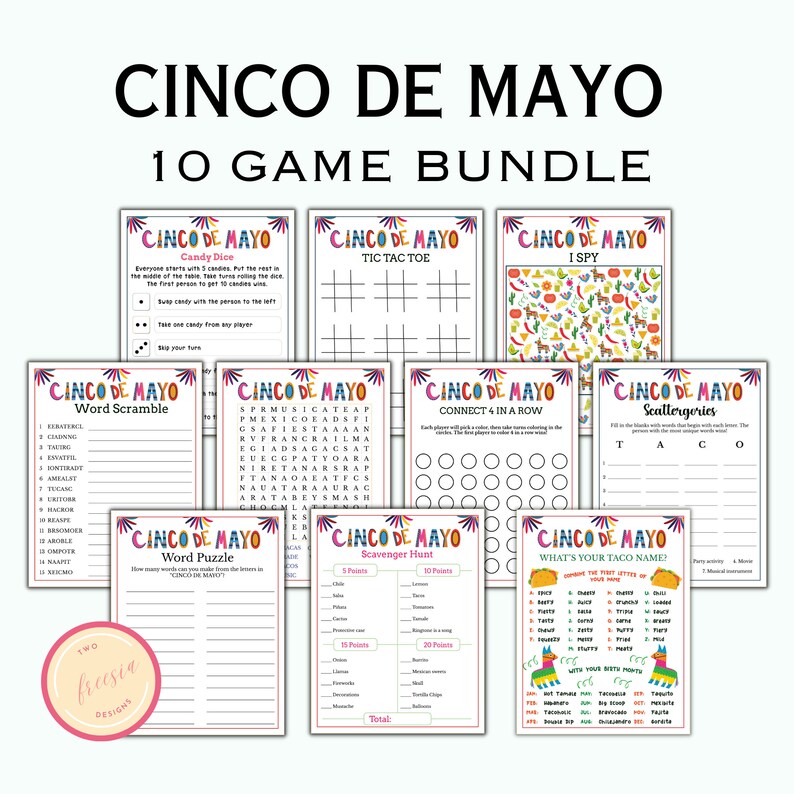 10 Cinco De Mayo Game Bundle for Kids - Family Game Night - Classroom ...