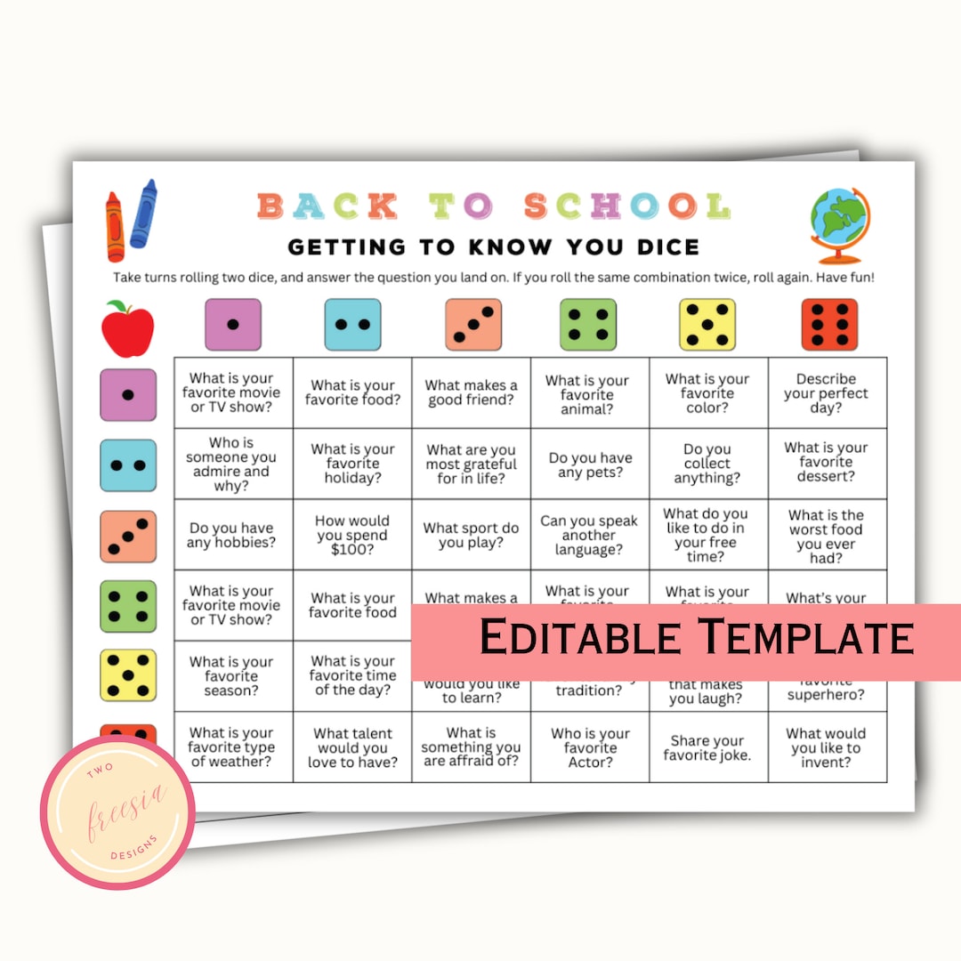 Editable Back to School Dicebreaker - Classroom Icebreaker Activity ...