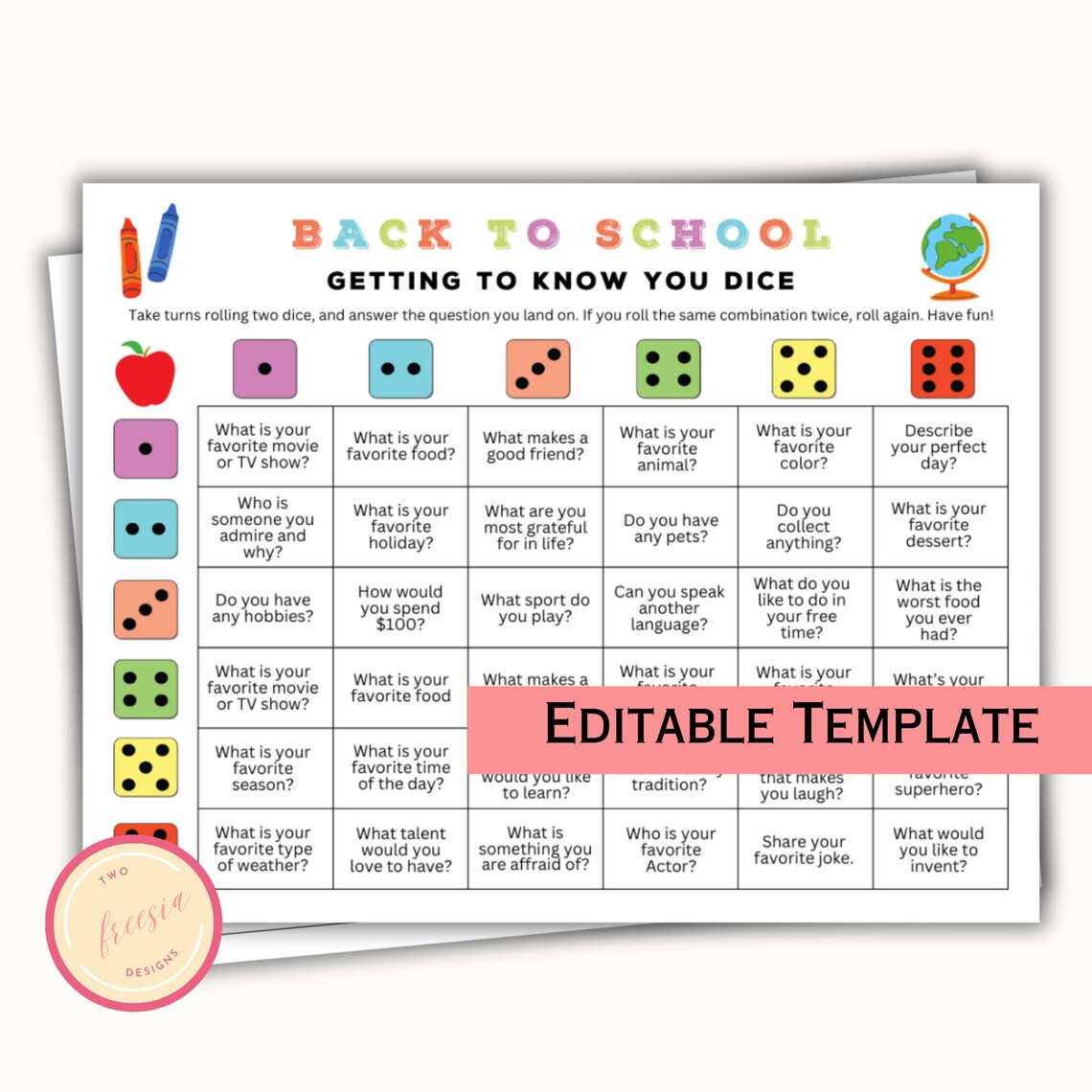 Editable Back to School Dicebreaker - Classroom Icebreaker Activity ...