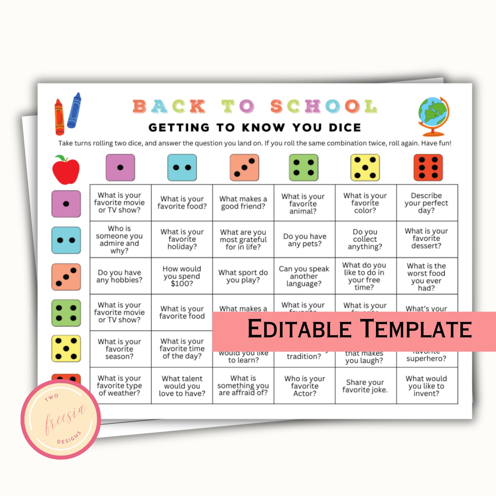 Editable Back to School Dicebreaker - Classroom Icebreaker Activity ...
