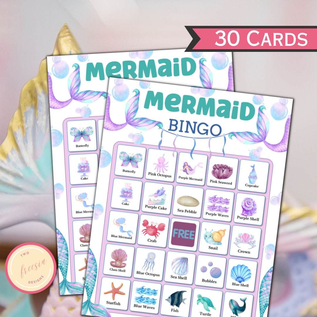 Mermaid Bingo Printable Game for Birthday Parties, Activities - Under ...