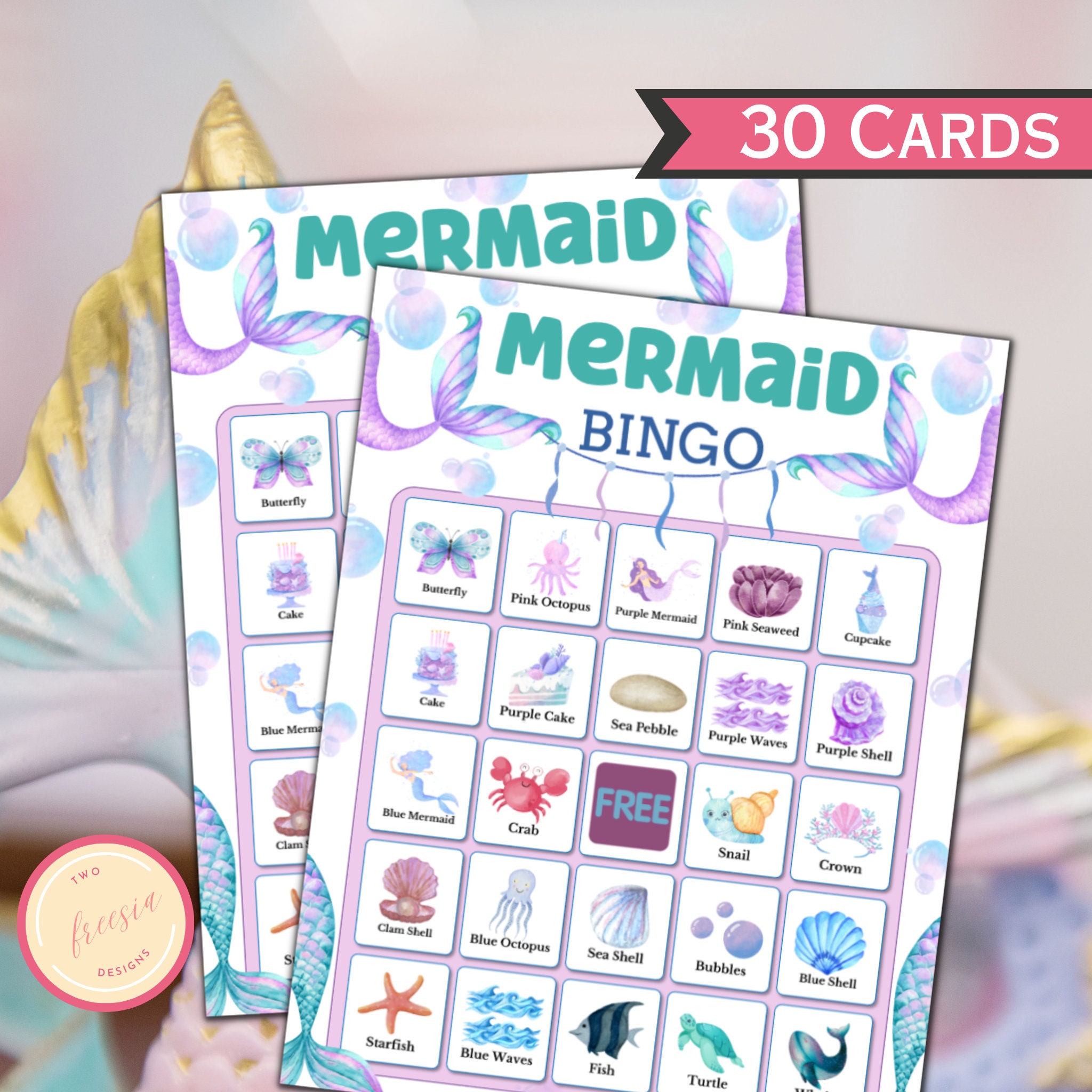 Mermaid Bingo Printable Game for Birthday Parties, Activities - Under ...