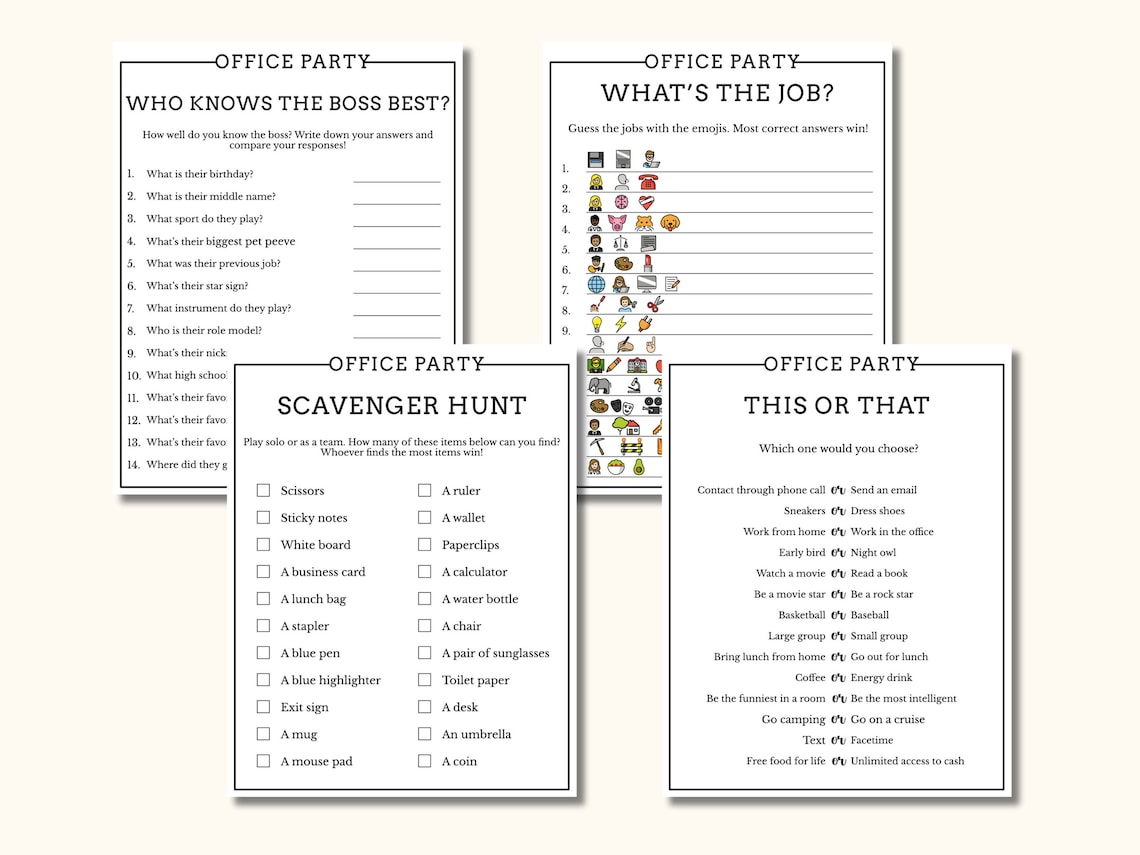 Office Party Games Bundle 12 Printable Work Party Games for Team ...