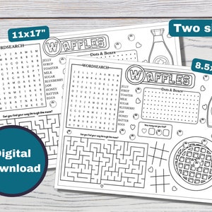 Waffles Coloring and Activity Placemat - Party Games Sheet for Kids - 8 ...