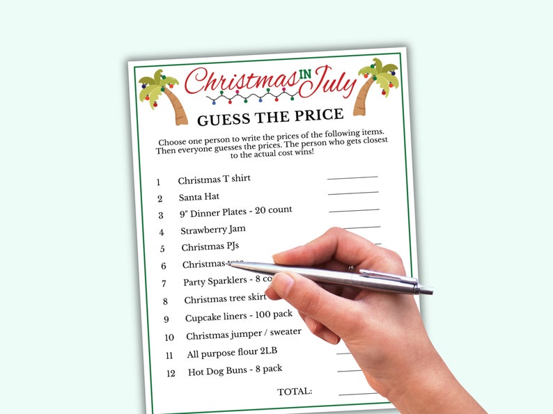 Guess the Price Game Printable Christmas in July Game for Kids & Adults ...