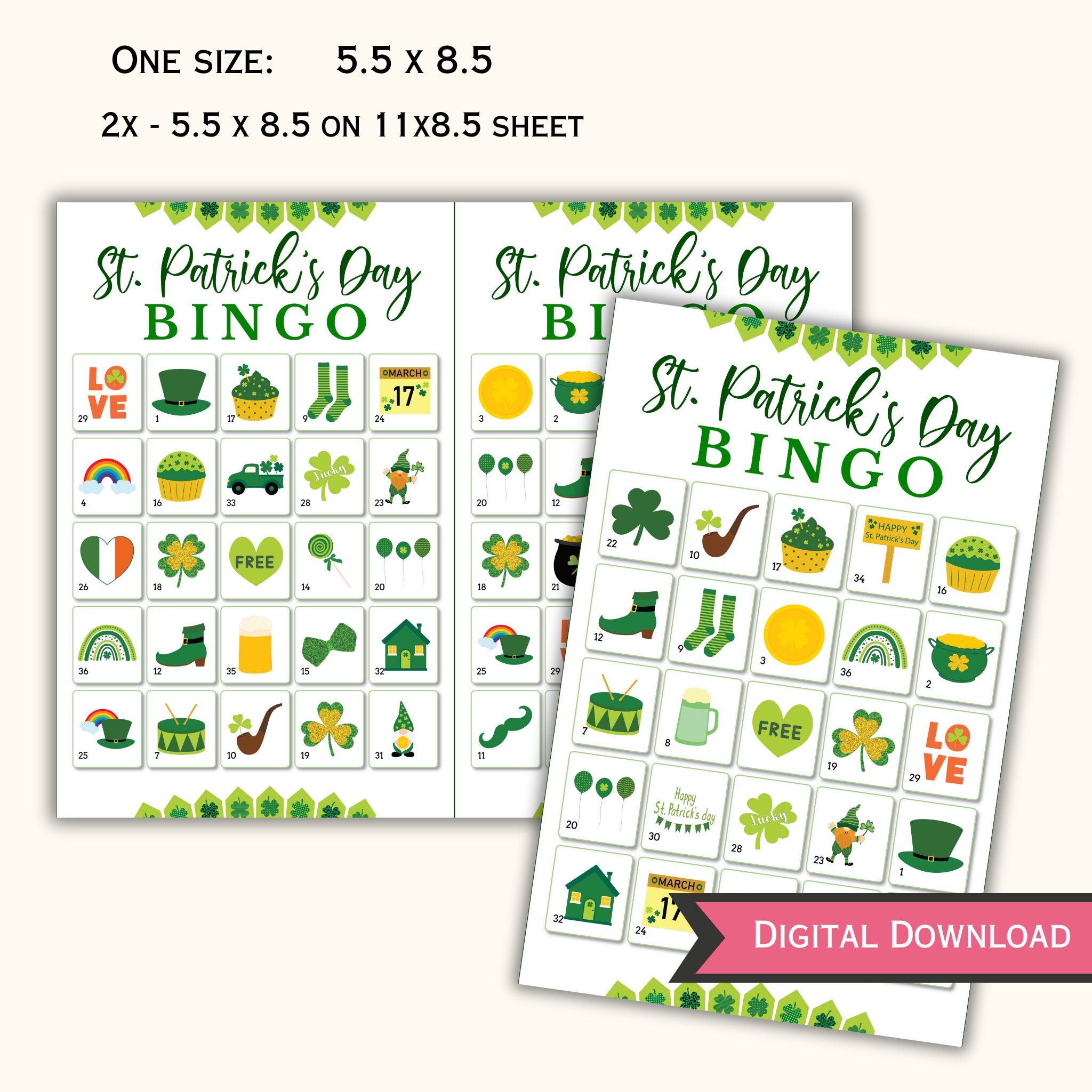 Printable St Patrick's Day Bingo Game - 30 Unique Cards - Party ...