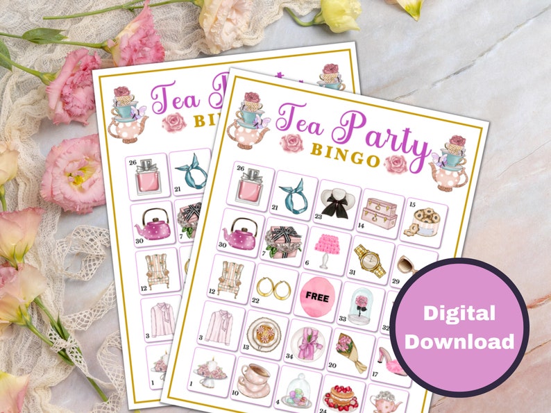 Printable Tea Party Bingo Cards 20 Unique Bingo Cards for - Etsy