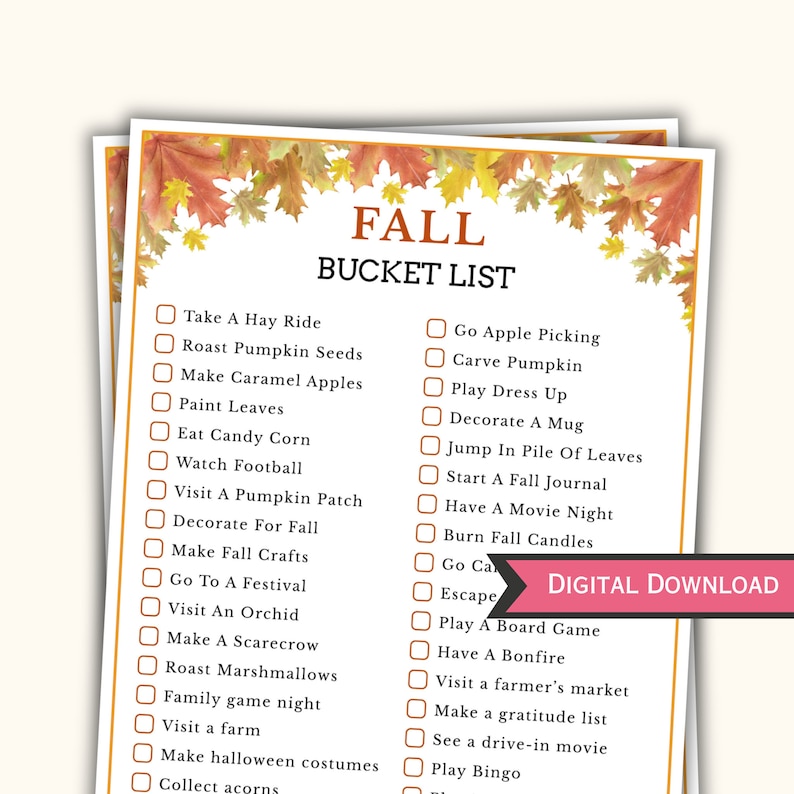 Fall Bucket List Printable Autumn Bucket List Fall to Do List Family ...