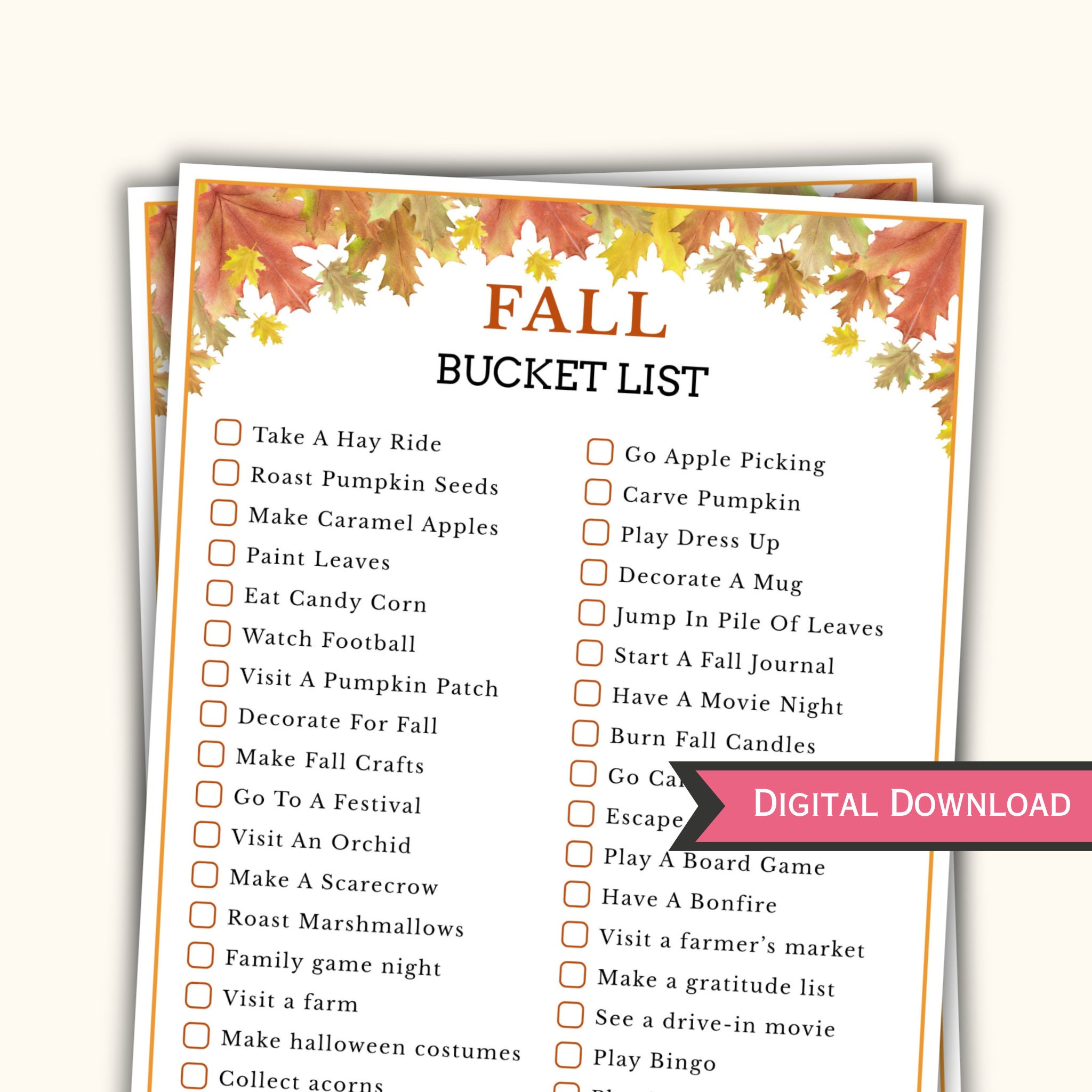 Fall Bucket List Printable Autumn Bucket List Fall to Do List Family ...