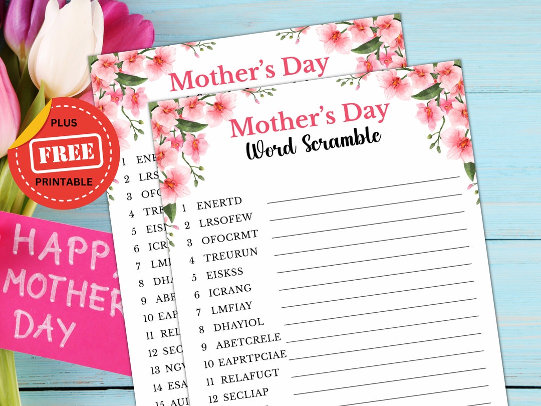 Printable Mother's Day Party Game - Word Scramble Game - Family Game ...