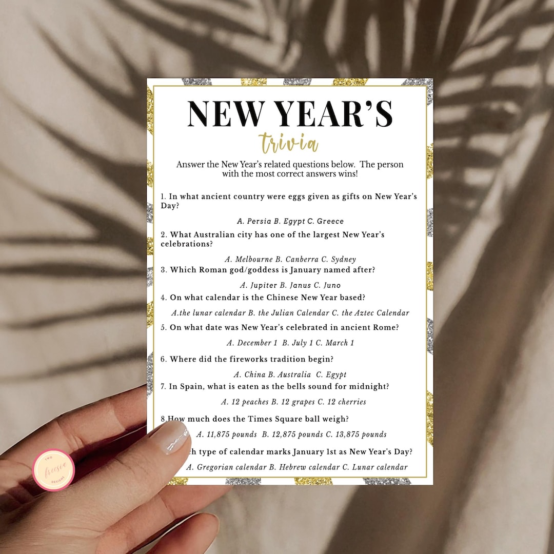 New Years Trivia Game, Printable 2025 New Year Party Game for Kids and ...