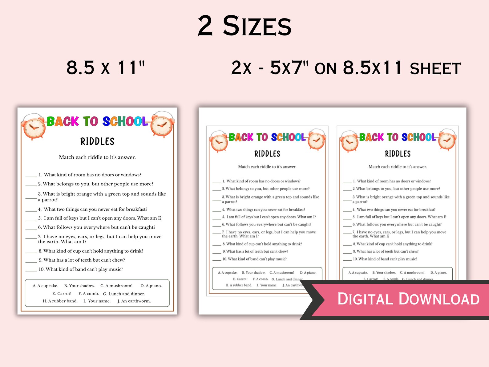 Back to School Riddles Game - Printable Back to School Game - First Day ...
