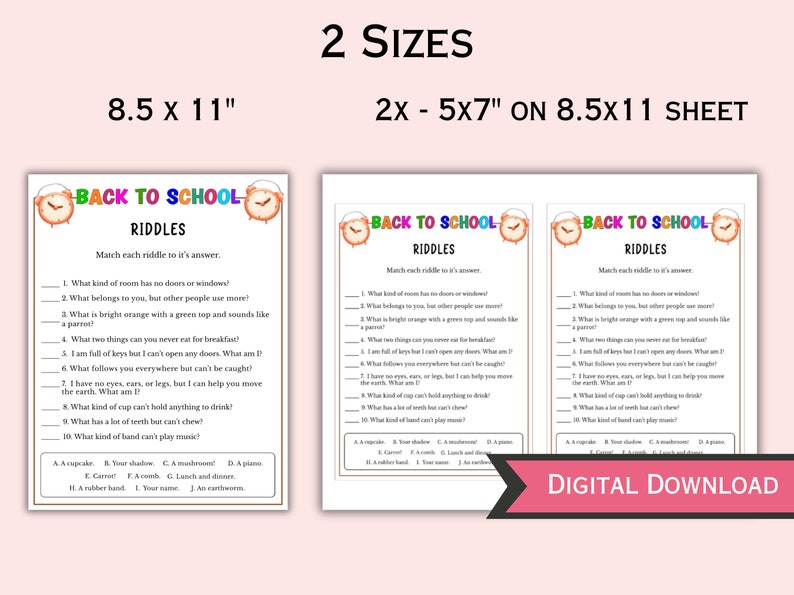 Back to School Riddles Game - Printable Back to School Game - First Day ...